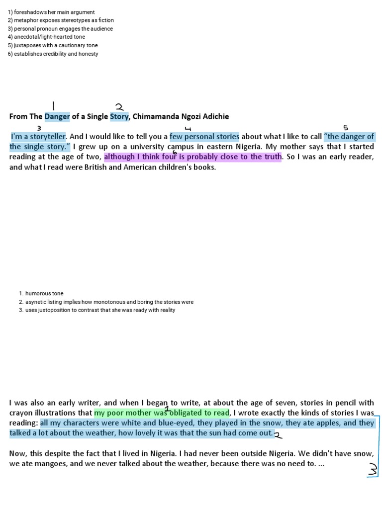 The Danger of a Single Story Annotations | PDF