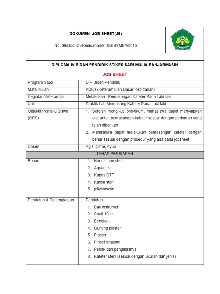 JOB SHEET Kateter Pria | PDF