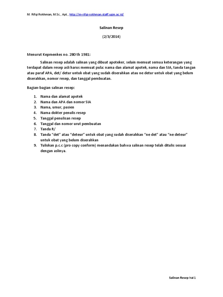 Salinan Resep Lengkap | PDF