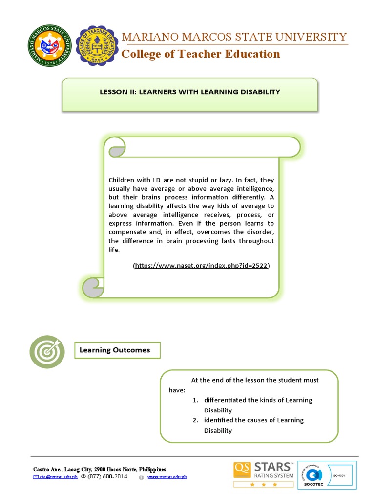 Chapter III. Lesson 2 Learners With Learning Disability | PDF | Twin | Dyslexia