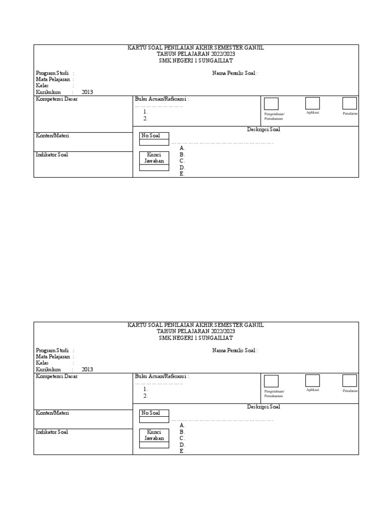 Kartu Soal Pas Ganjil 2022-2023 | PDF
