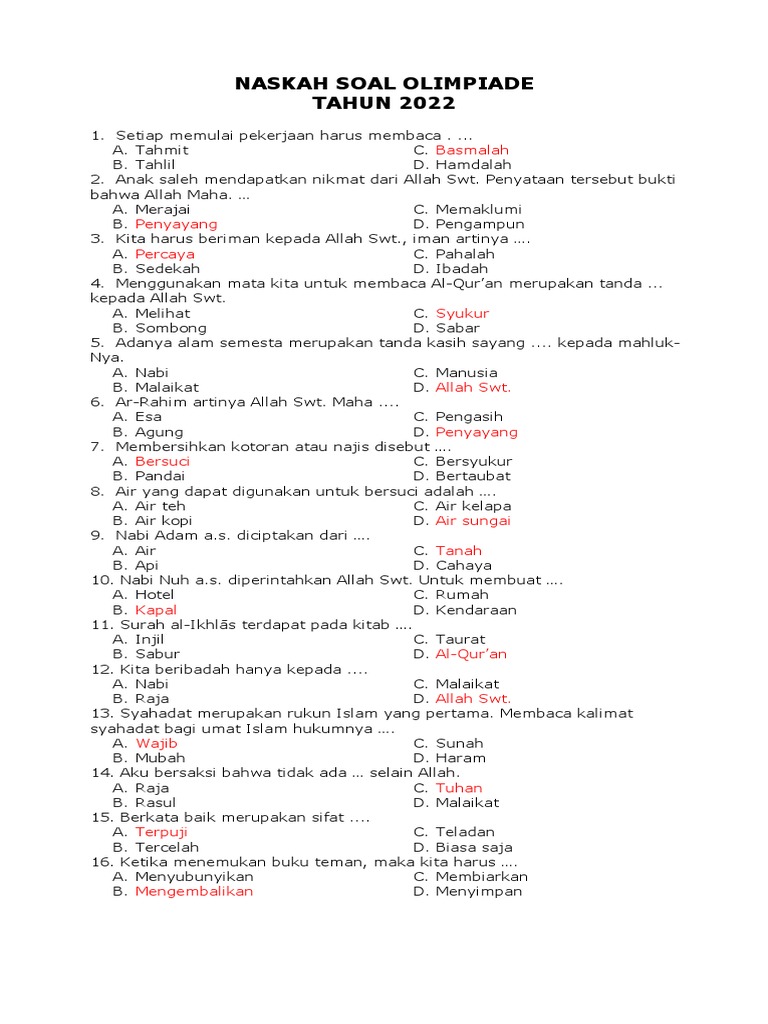 Soal Olimpiade Agama 2022 | PDF | Agama & Spiritualitas