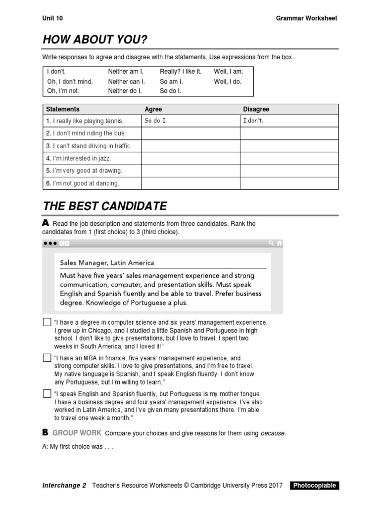 Interchange5thEd Level2 Unit10 Grammar Worksheet | PDF | Self-Improvement