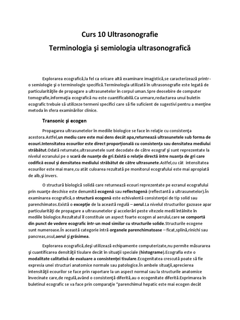Curs 10 Ultrasonografie - Terminologia Si Semiologia Ultrasonografică | PDF