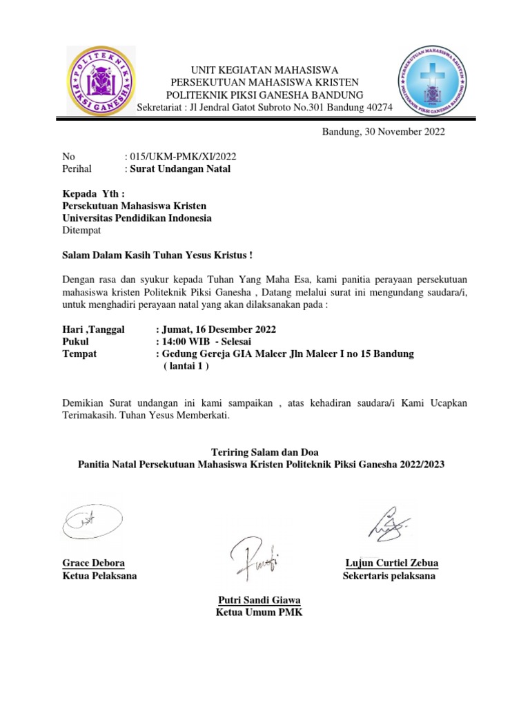 Surat Undangan Natal Upi | PDF