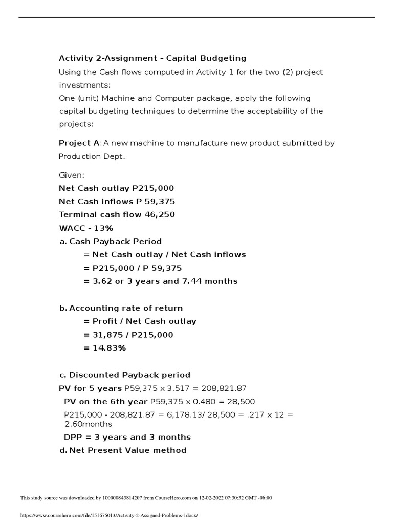 Activity 2 Assigned Problems 1 | PDF | Internal Rate Of Return | Net Present Value