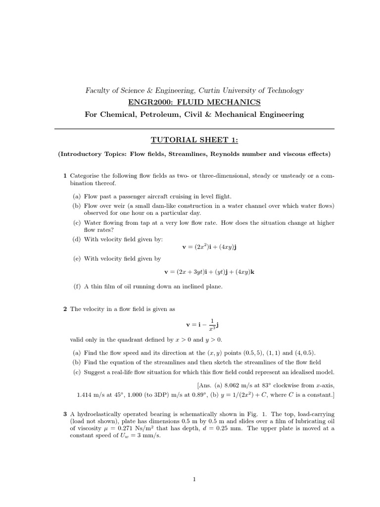 Tutorial A01 Problems | PDF | Fluid Dynamics | Viscosity