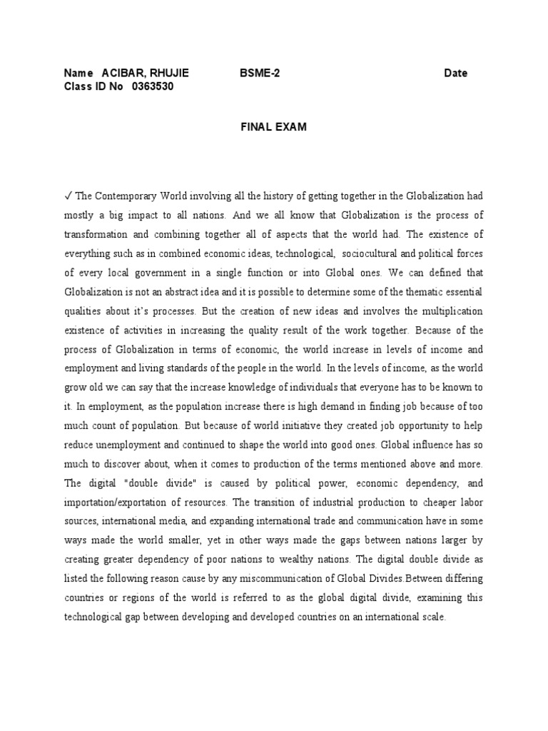 Contemporary World (Midterm Exam) | PDF | Globalization | Economies