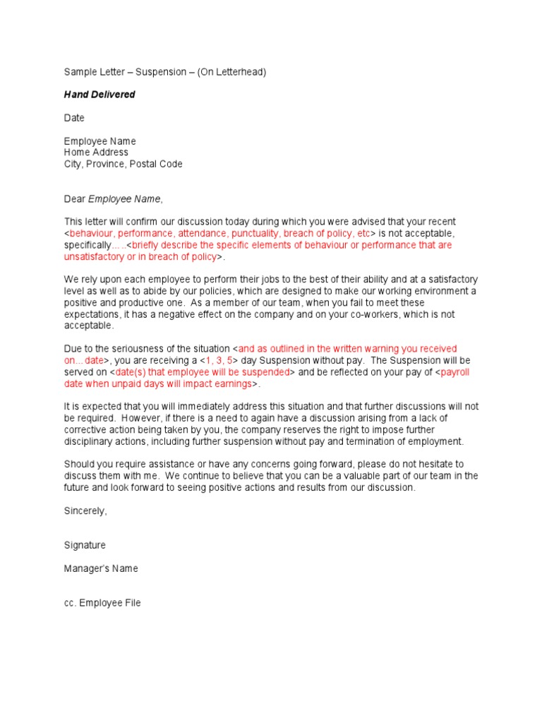 Employee Suspension Letter Template | PDF