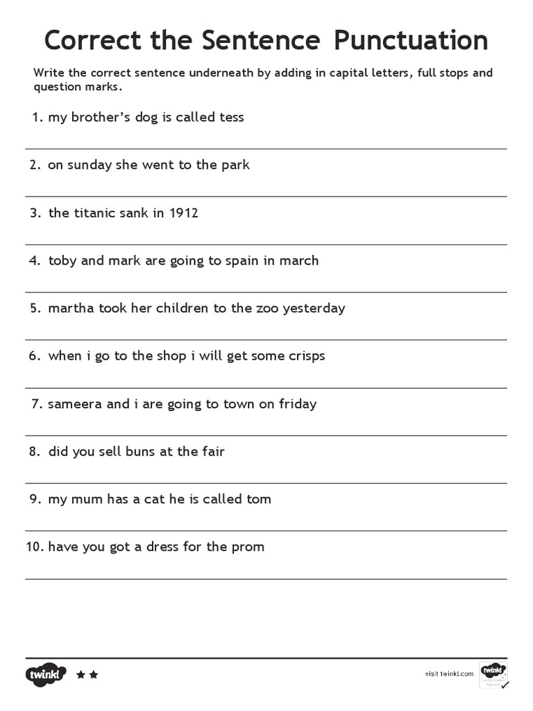 Correct The Sentence Punctuation Activity | PDF | Punctuation | Graphic ...