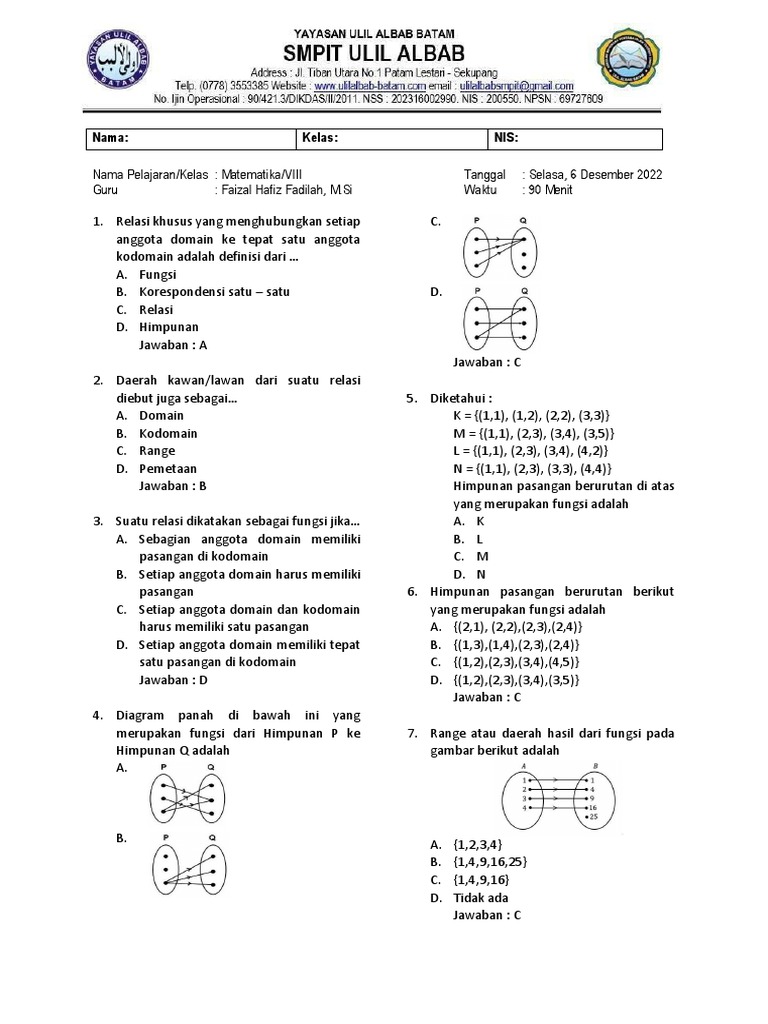 Soal PAS MTK 8 Ganjil 2022-2023 | PDF