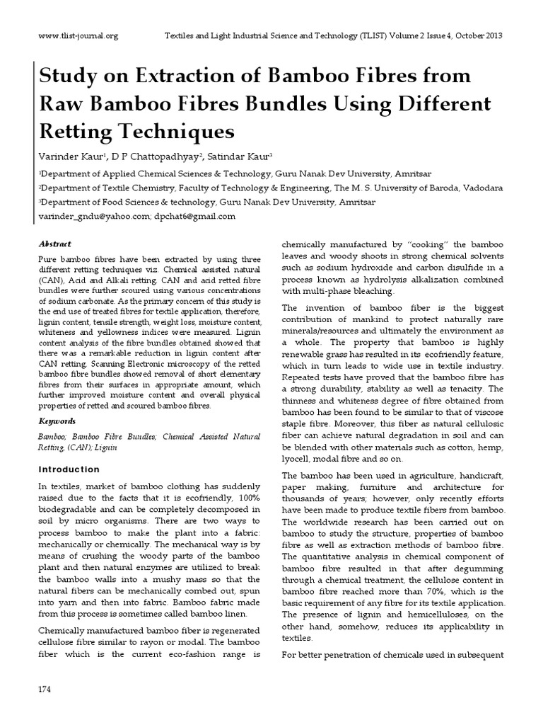 Study On Extraction of Bamboo Fibres Fro | PDF