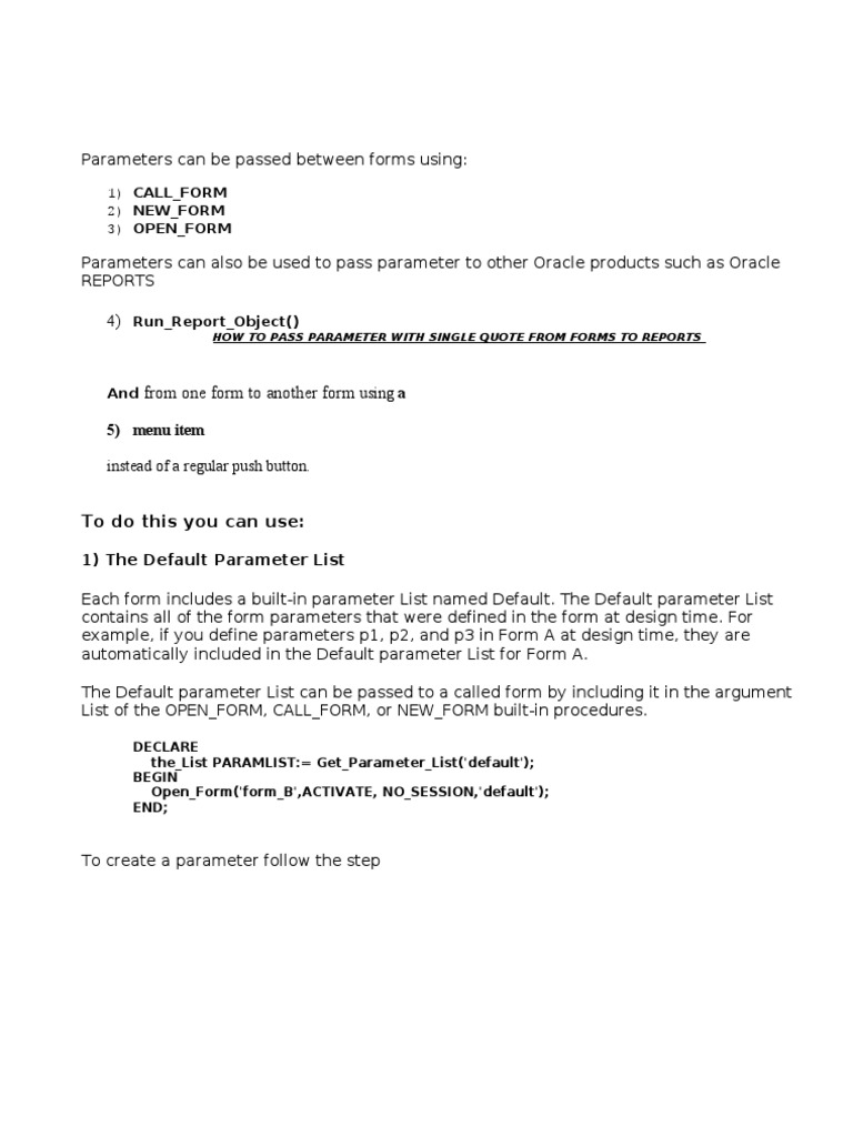 1) Call - Form 2) New - Form 3) Open - Form: To Do This You Can Use | PDF