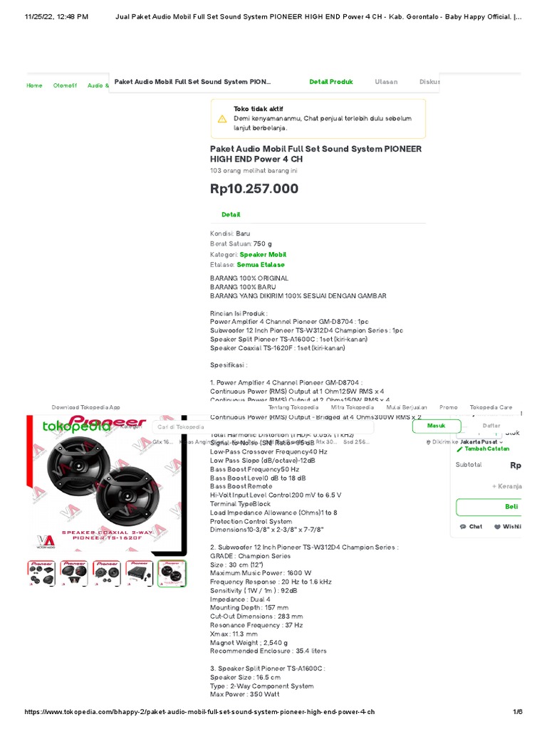 Jual Paket Audio Mobil Full Set Sound System PIONEER HIGH END Power 4 ...