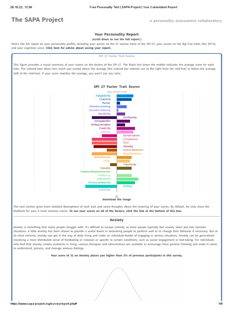 Free Personality Test - SAPA-Project - Your Customized Report | PDF ...