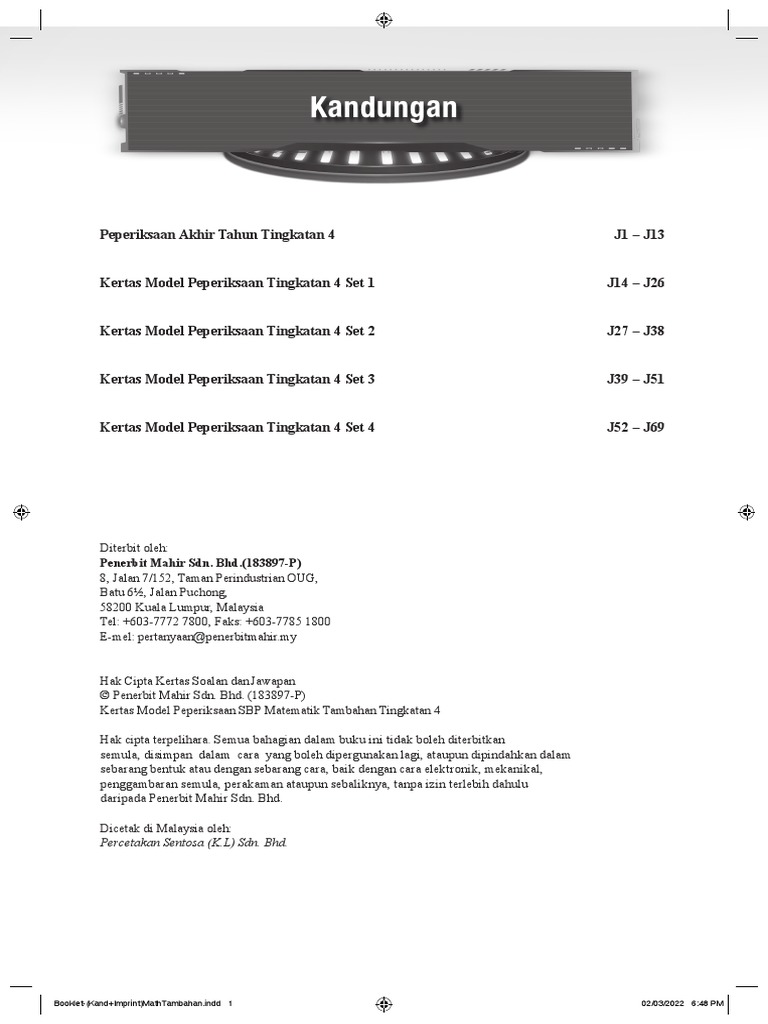 KMP Tg4 SBP Math Tamb - Jawapan | PDF