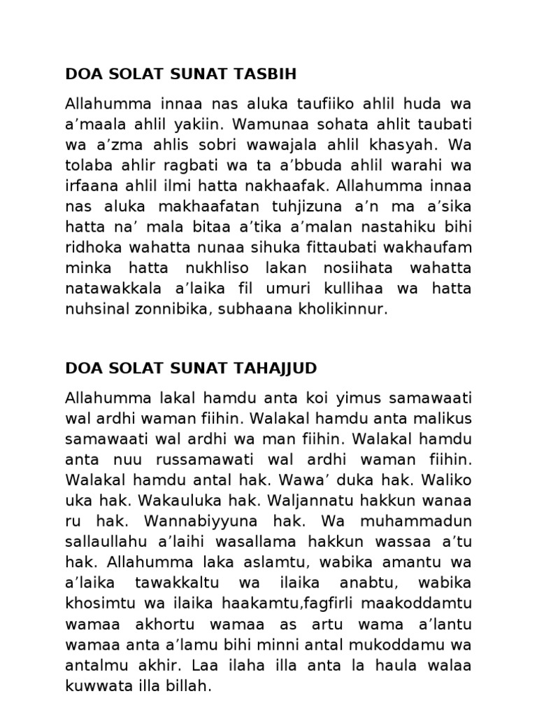 Doa Solat Sunat Tasbih | PDF