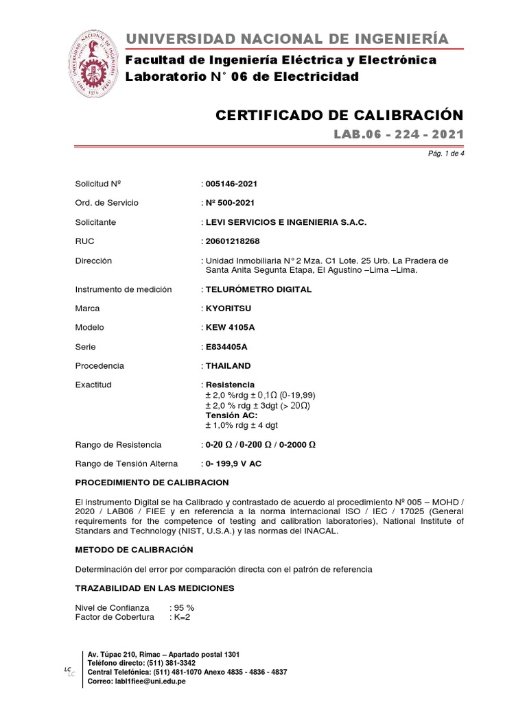 Certificado de Calibración de Telurómetro | PDF | Calibración ...