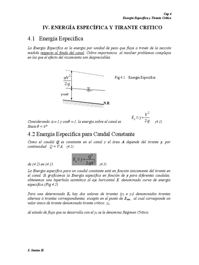 Cap 4 - E.especifica y Tirante Critico | PDF | Descarga (hidrología) | Cuerpos de agua