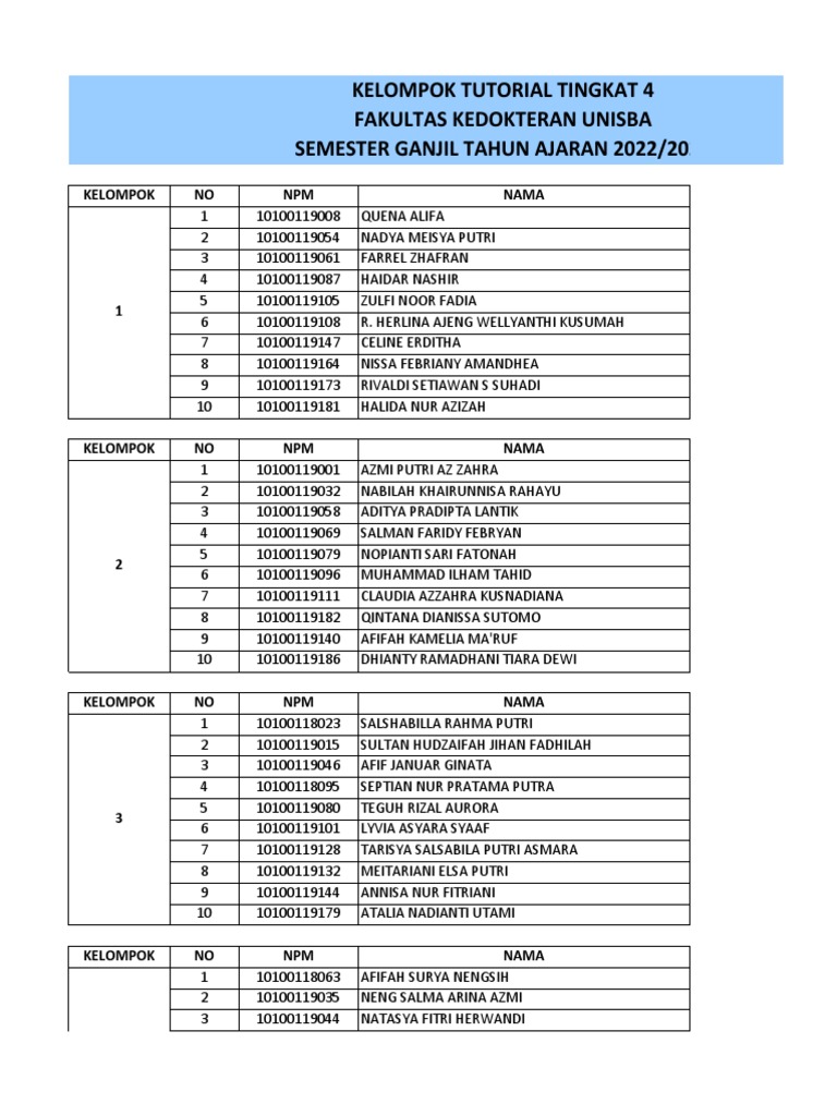 Pembagian Kelompok Tutorial TK 4 (Teh Risma) | PDF