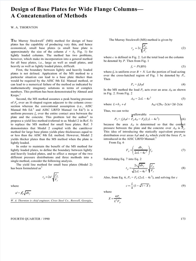 Design of Small Base Plates For Wide Flange Columns. W. A. THORNTON ...