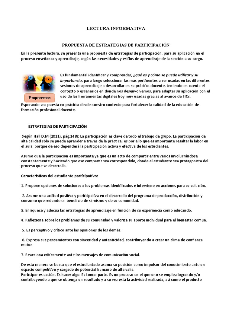 Lectura Informativa Estrategias de Participacion Activa Ok | PDF ...