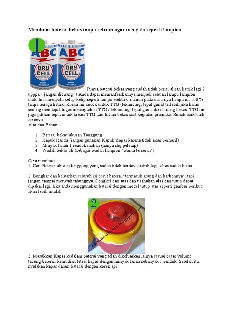 Membuat Baterai Bekas Tanpa Setrum Agar Menyala Seperti Lampion | PDF
