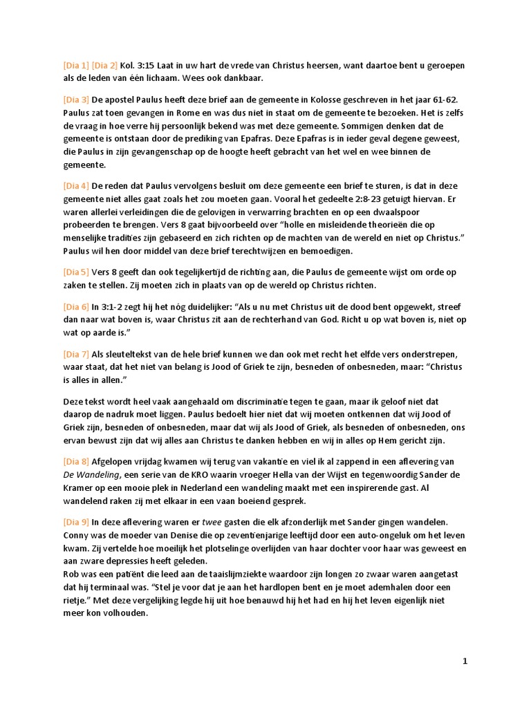 Overdenking Kolossenzen 3, Vers 15 | PDF