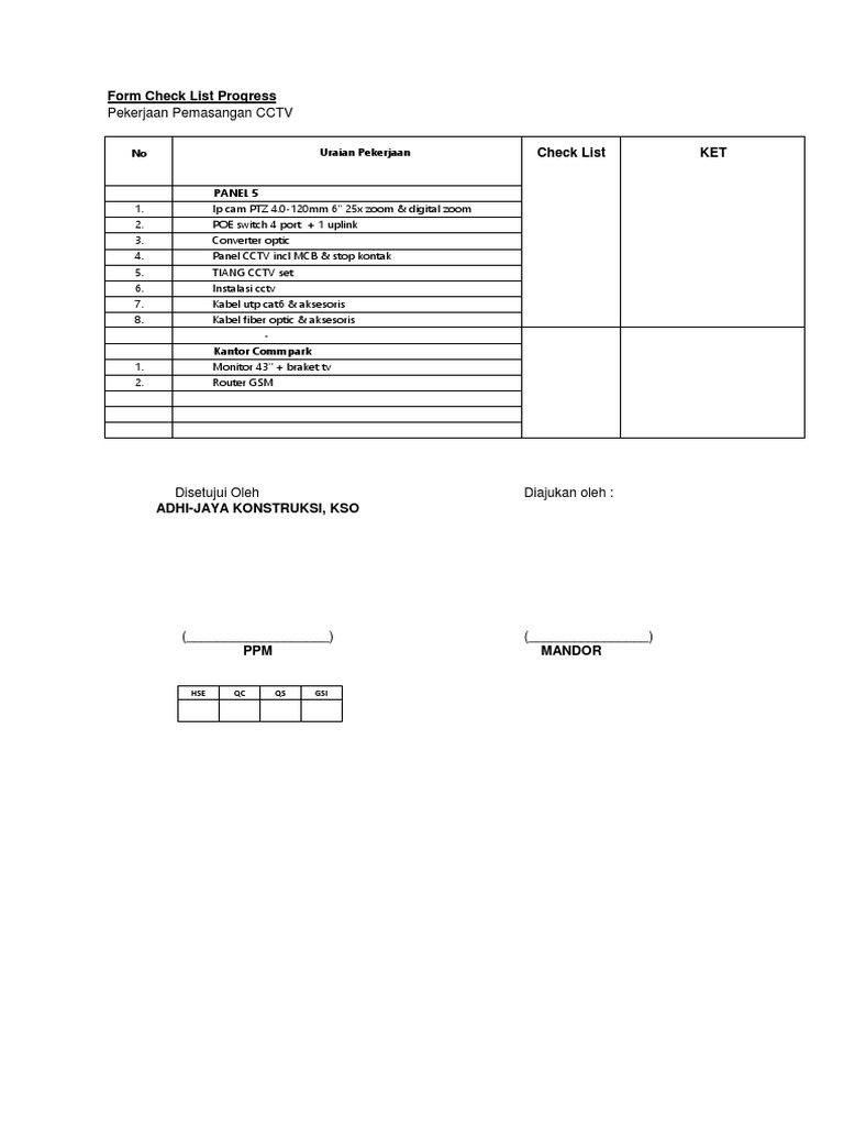 Guntur Salaksa - Pekerjaan Pemasangan CCTV FORM CHECKLIST | PDF