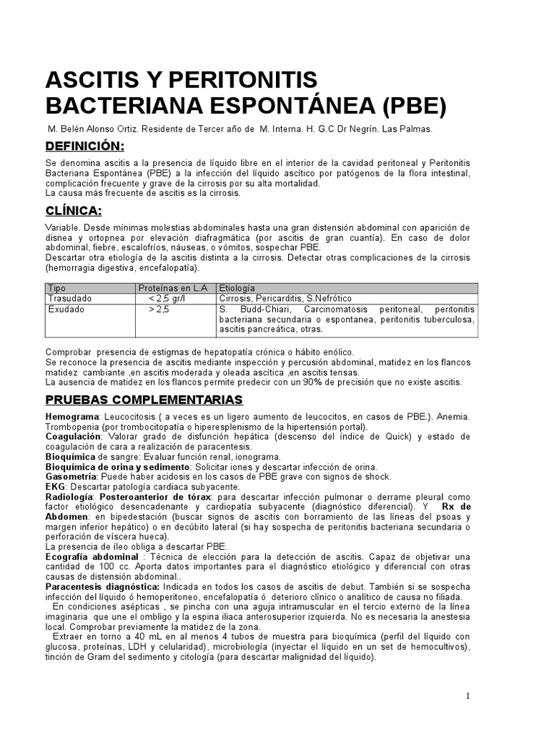 Ascitis y Peritonitis Bacteriana Espontánea | PDF | Cirrosis ...