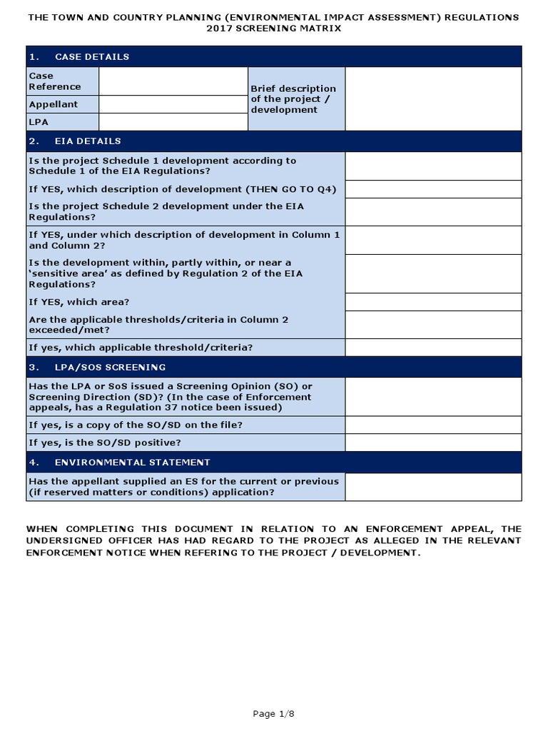 TCPA EIA Screening Matrix 2017 Regs Nov 2021 | PDF | Pollution ...
