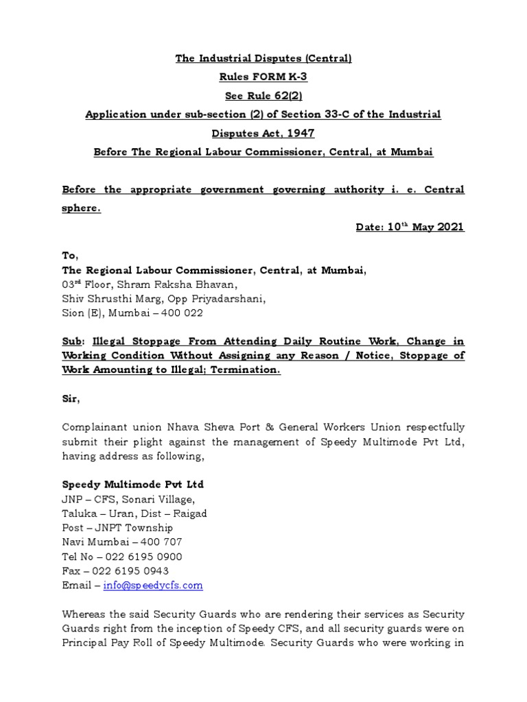 Claim Labour Court Pdf Business Law Industrial Relations