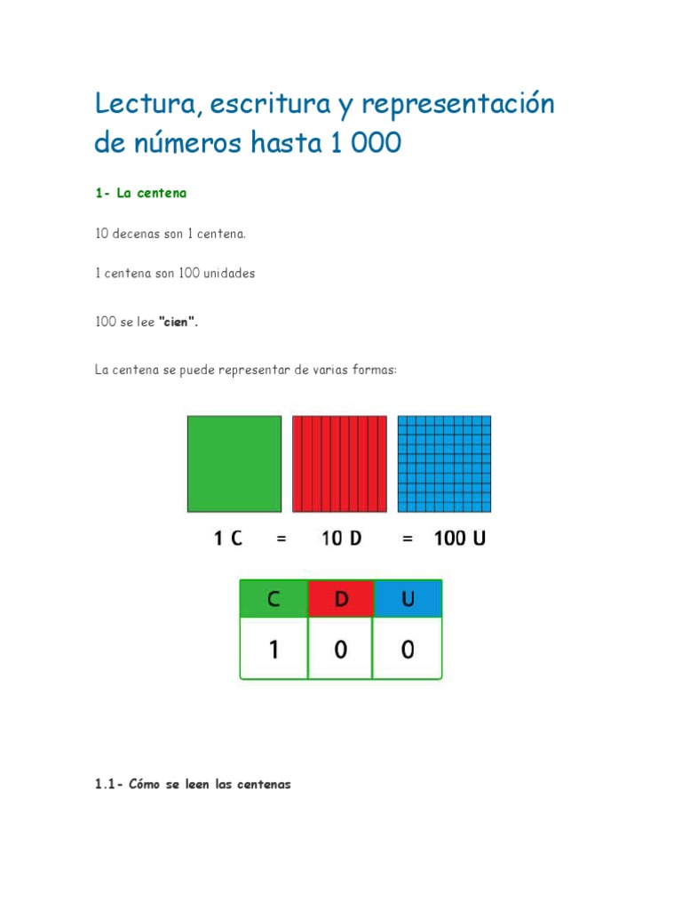 Números y Centenas hasta 1000 | PDF