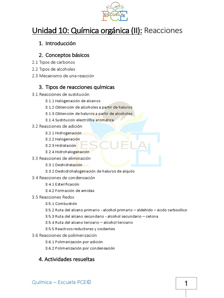 TEMA - Unidad 10.2 - Química Orgánica (II) PCE | PDF | Reacciones químicas | Redox