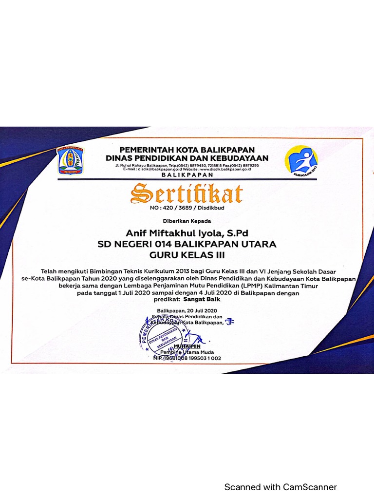 Sertifikat Bimtek | PDF