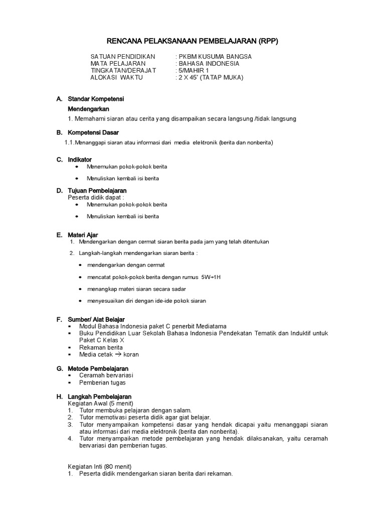 02.RPP Paket C Final Bahasa Indonesia | PDF