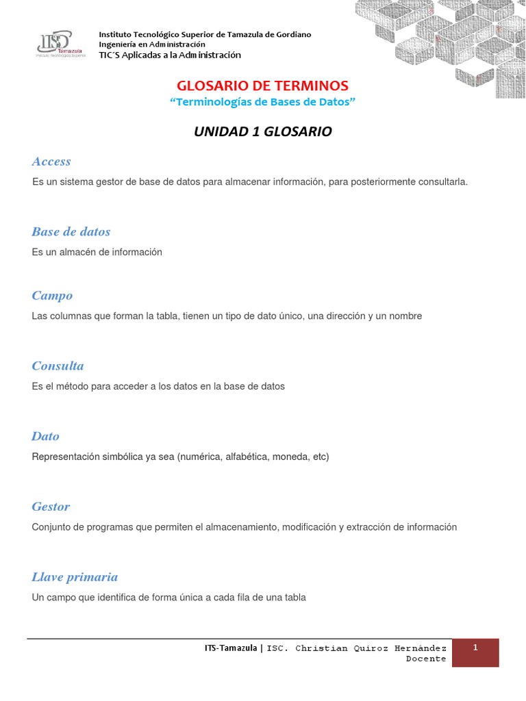 Glosario de Terminos de Base de Datos | PDF
