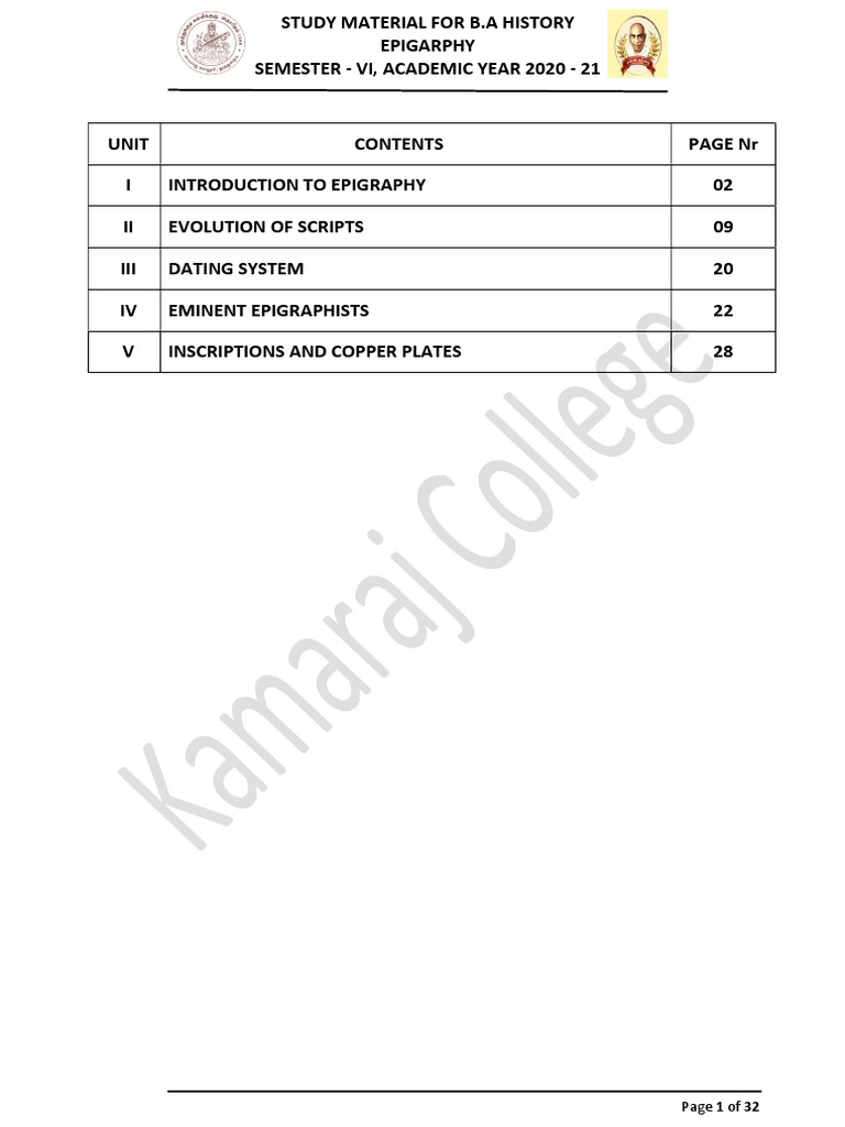 E006 Major Elective 3 - Epigraphy - VI Sem | PDF | Writing | Cuneiform