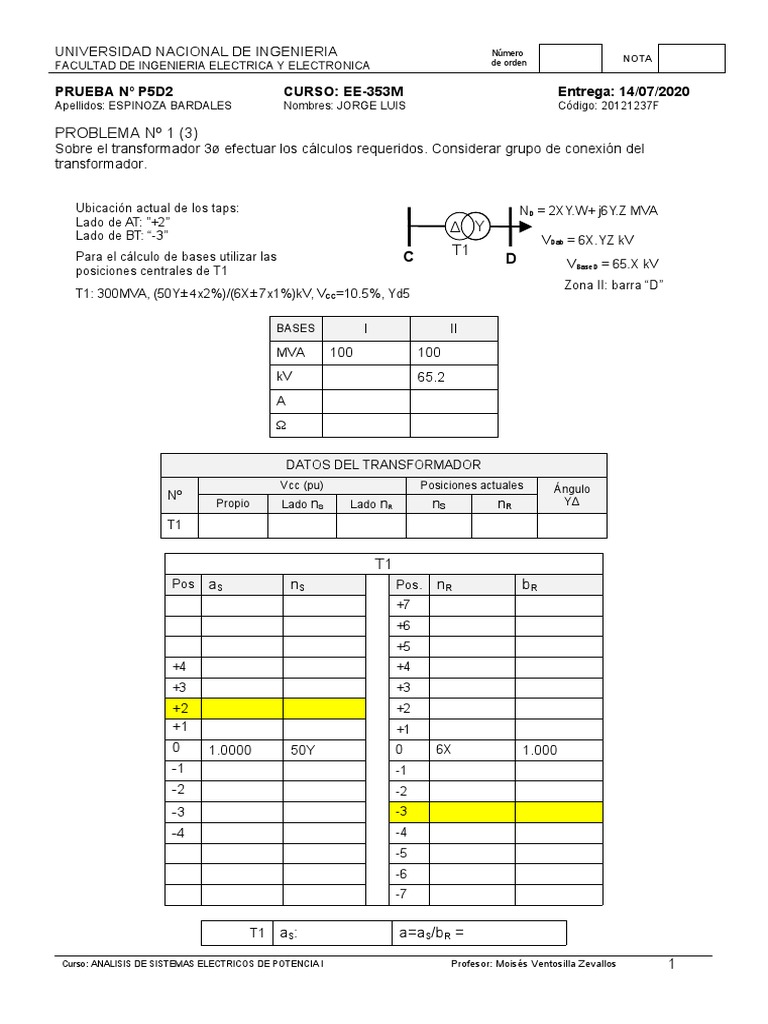 Problema #1 (3) : Prueba #P5D2 CURSO: EE-353M Entrega: 14/07/2020 | PDF | Ingenieria Eléctrica ...