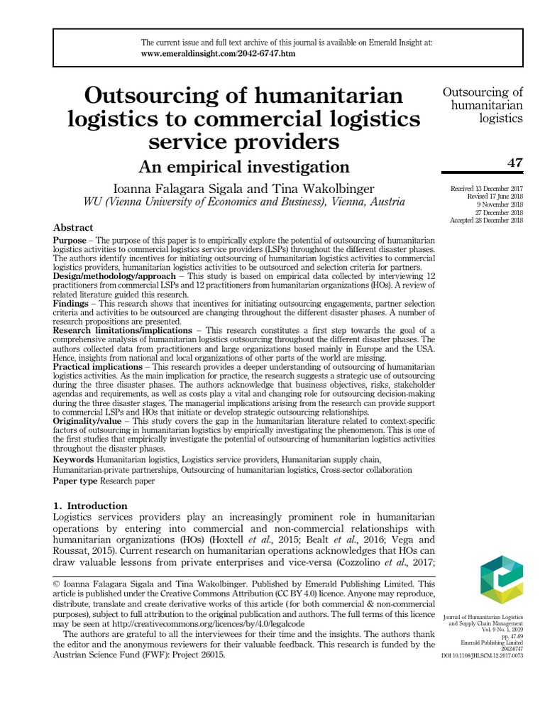Outsourcing of Humanitarian Logistics To Commercial Logistics Service ...