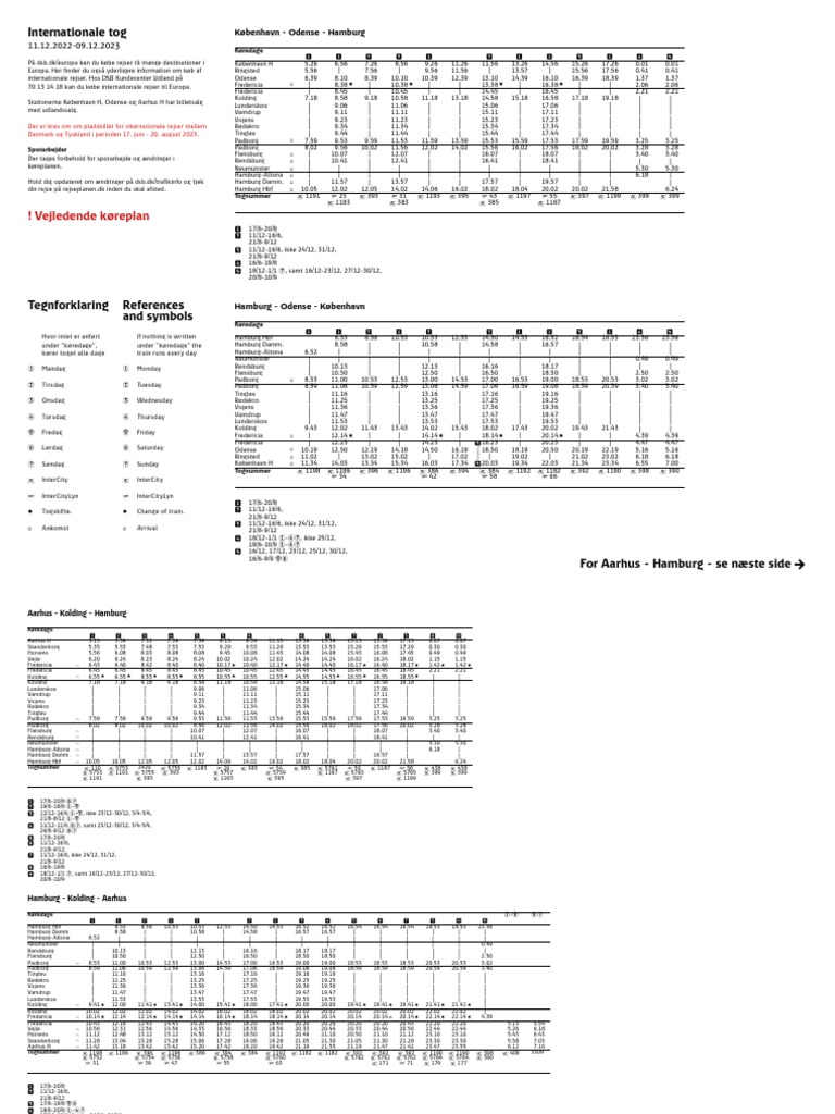 International Køreplan (Til/fra Hamburg) 2023 - DSB | PDF