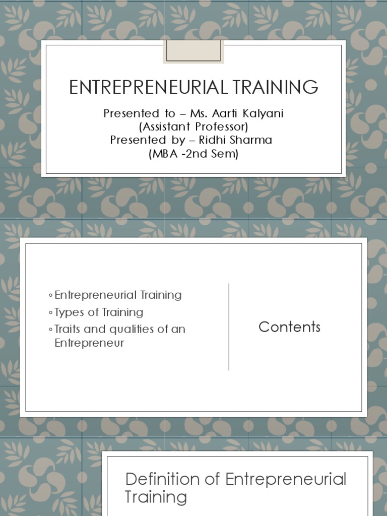 Entrepreneurial Training | PDF | Entrepreneurship | Cognitive Science