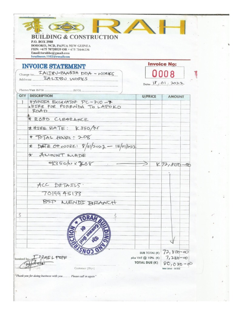 Excavator Invoice | PDF