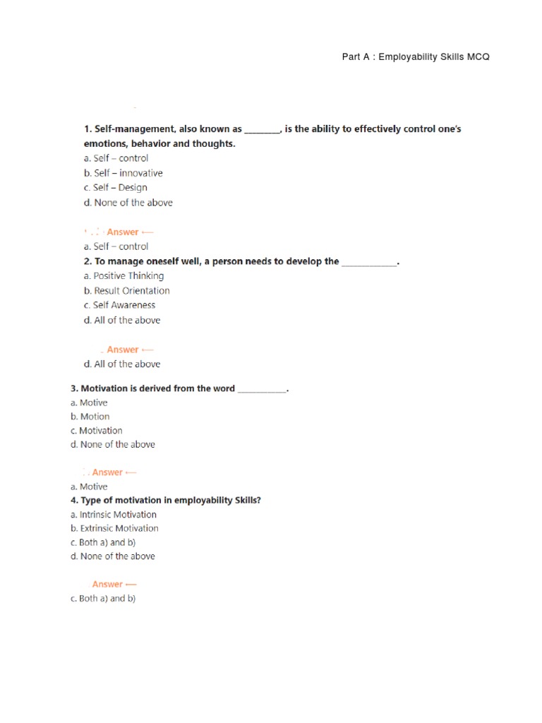 Employability Skills MCQ | PDF