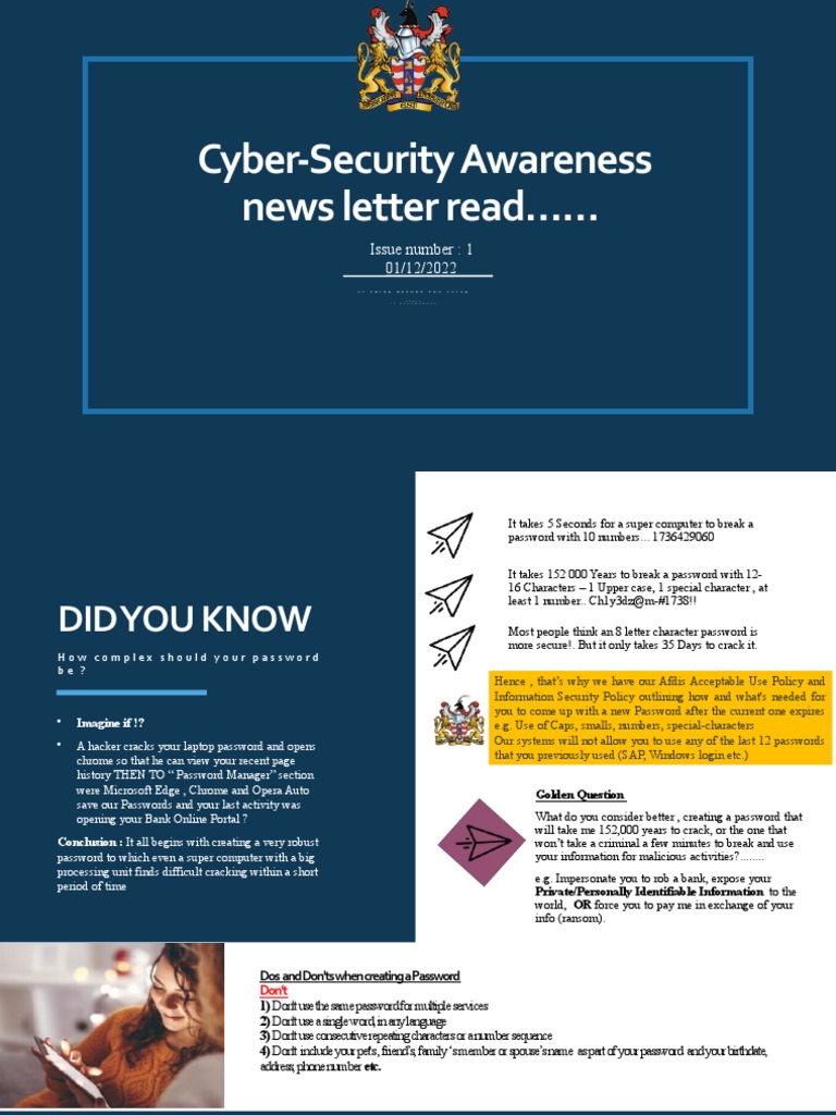 Cyber-Security Awareness News Letter Read 1 | PDF | Password ...