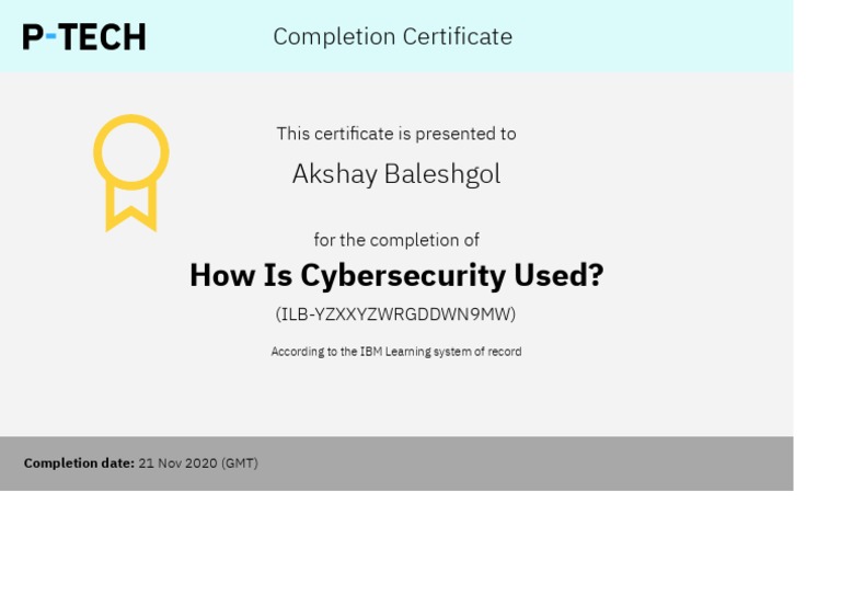 Cybersecurity Completion Certificate | PDF