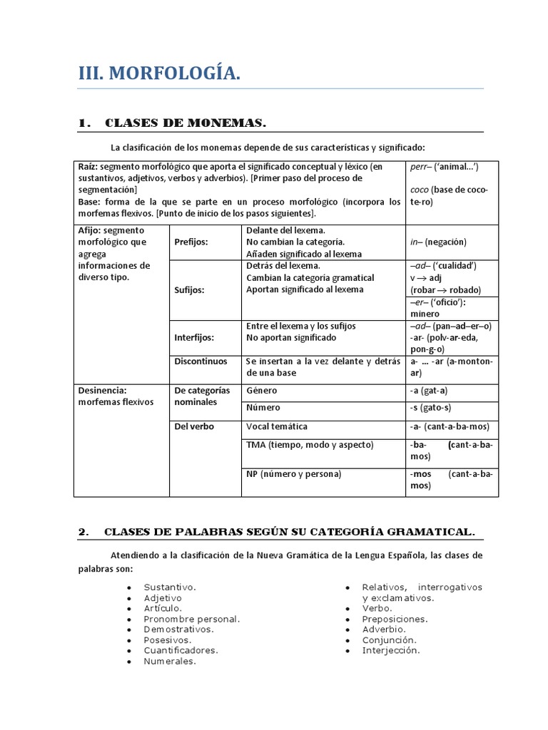 Teoría Morfología | PDF | Verbo | Numero Gramatical