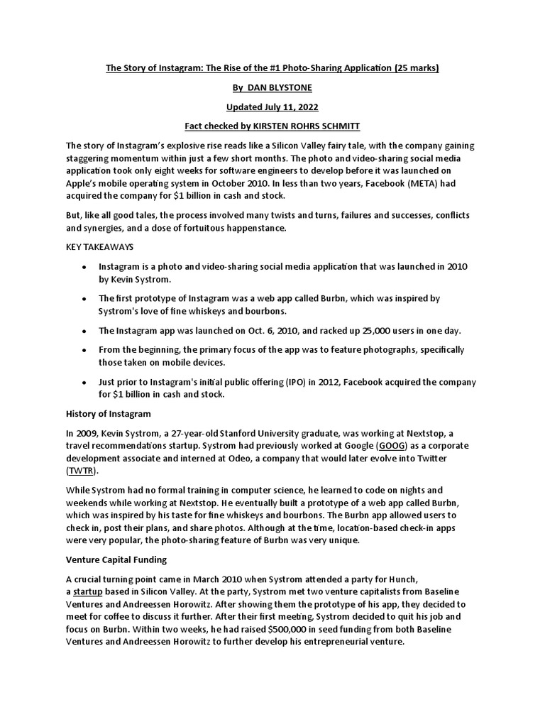 The Story of Instagram Case Study | PDF | Facebook | Computing