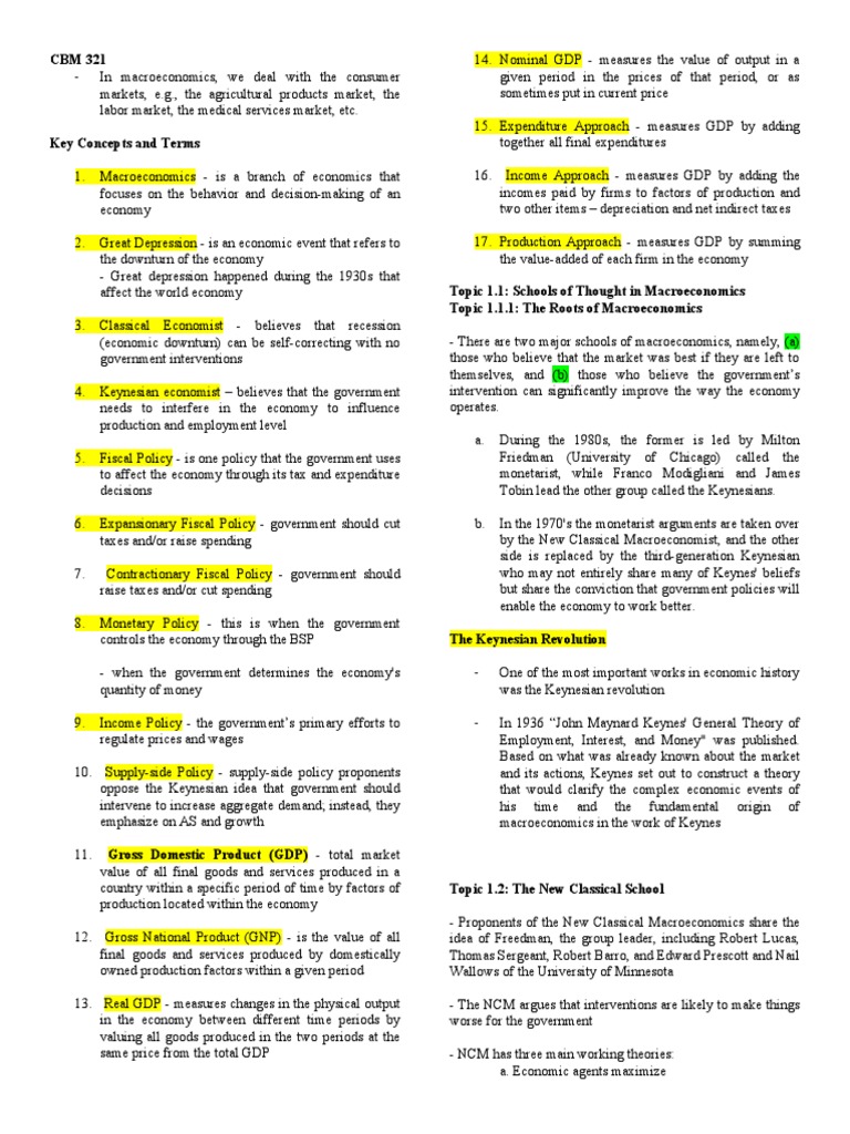 CBM 321 Final Exam Reviewer | PDF | Macroeconomics | Gross Domestic Product