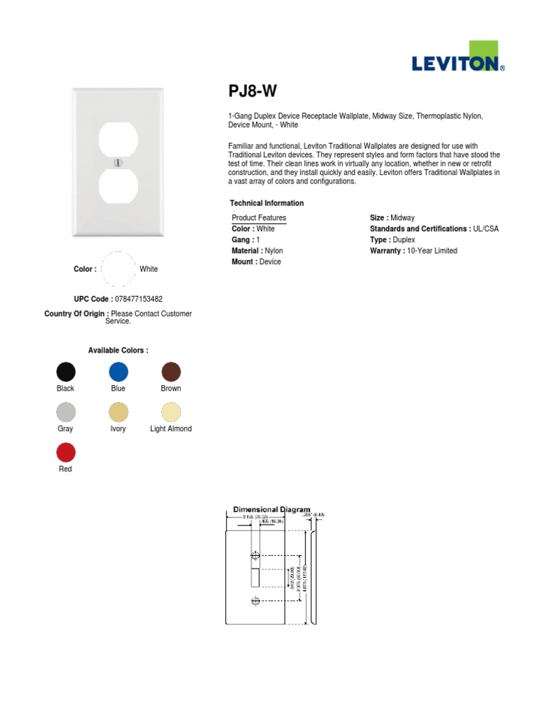 Tapa Leviton Blanca - PJ8-W | PDF | Equipment | Manufactured Goods